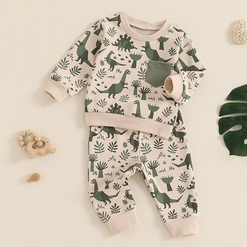 Darrin Dinosaur Pocket Outfit for Baby & Toddler Boys – Bitsy Bug Boutique