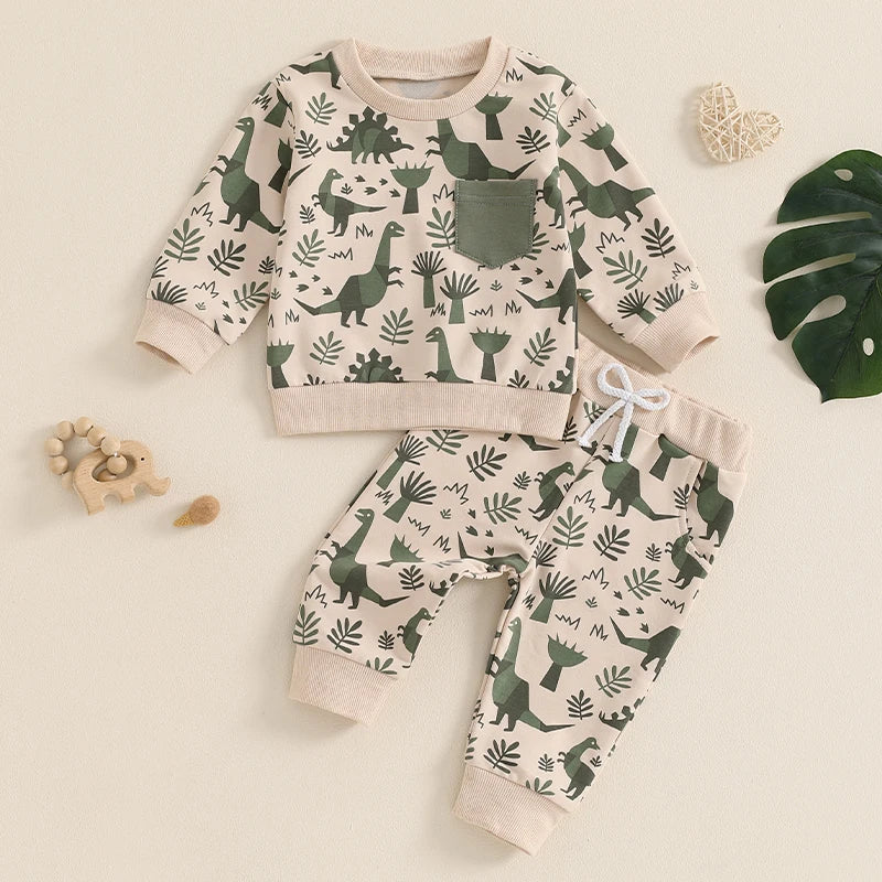 Darrin Dinosaur Pocket Outfit for Baby & Toddler Boys – Bitsy Bug Boutique