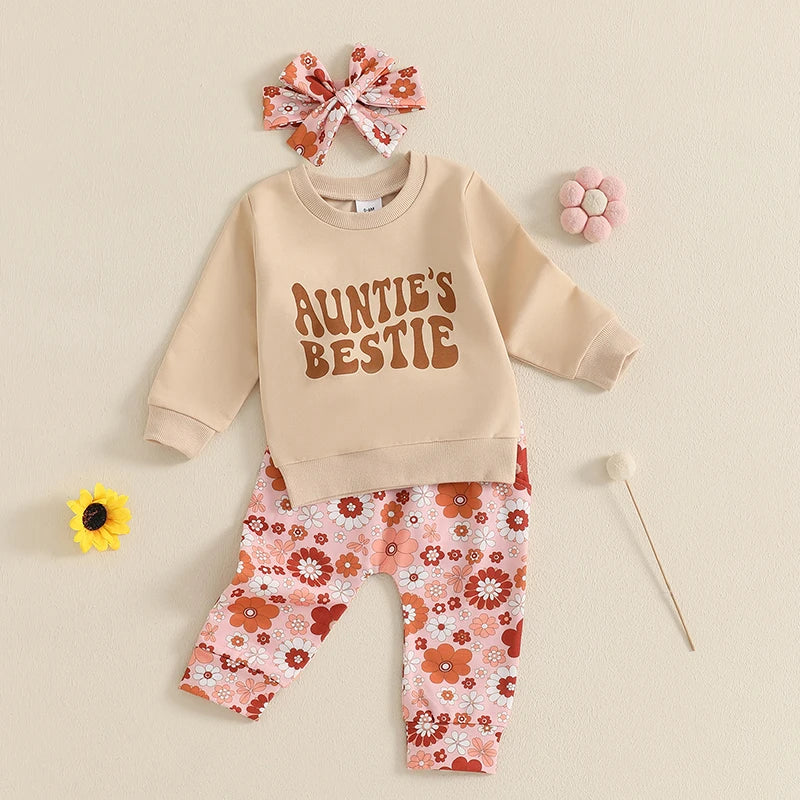 Auntie's Bestie Groovy Floral Outfit for Baby & Toddler Girls – Bitsy ...